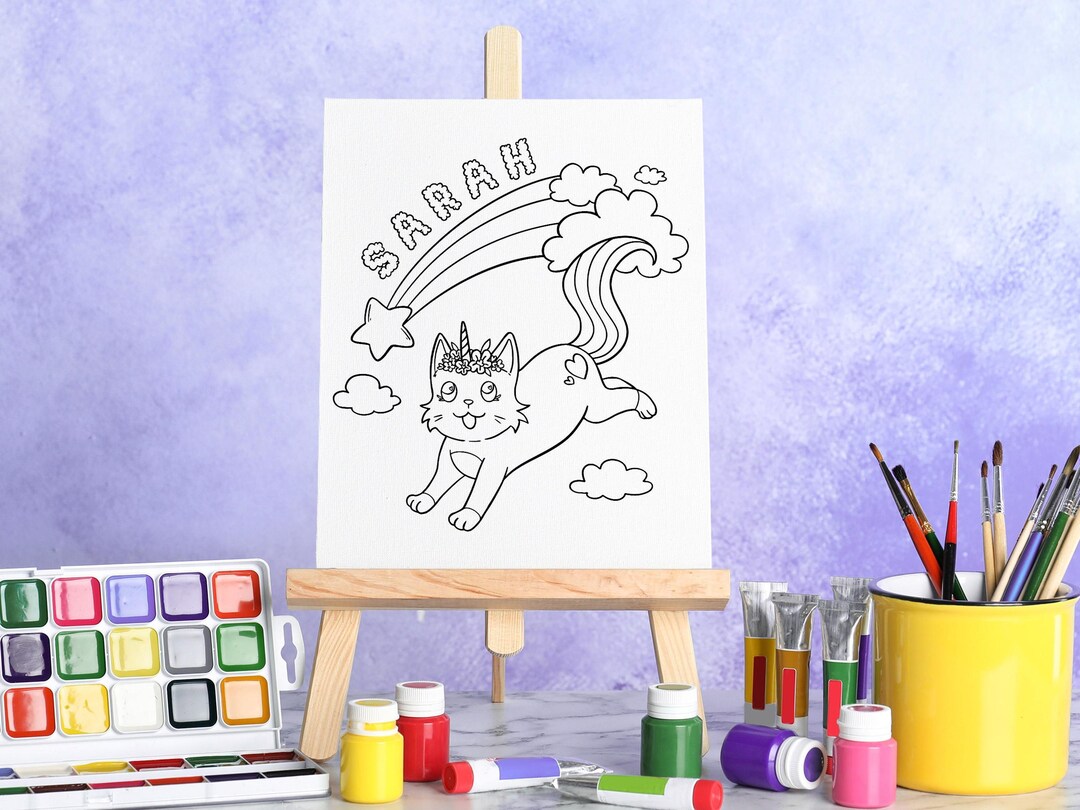 Personalized Caticorn Paint Your Own Canvas | 8x10 Canvas | Custom Name ...