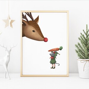 Christmas Elf Mouse and Reindeer Physical Print | Original Artwork ...