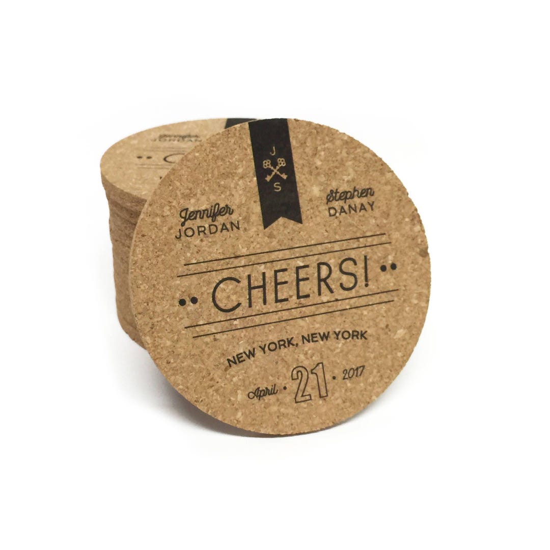 Personalized CHEERS Cork Coasters - for Weddings, Engagement Party ...
