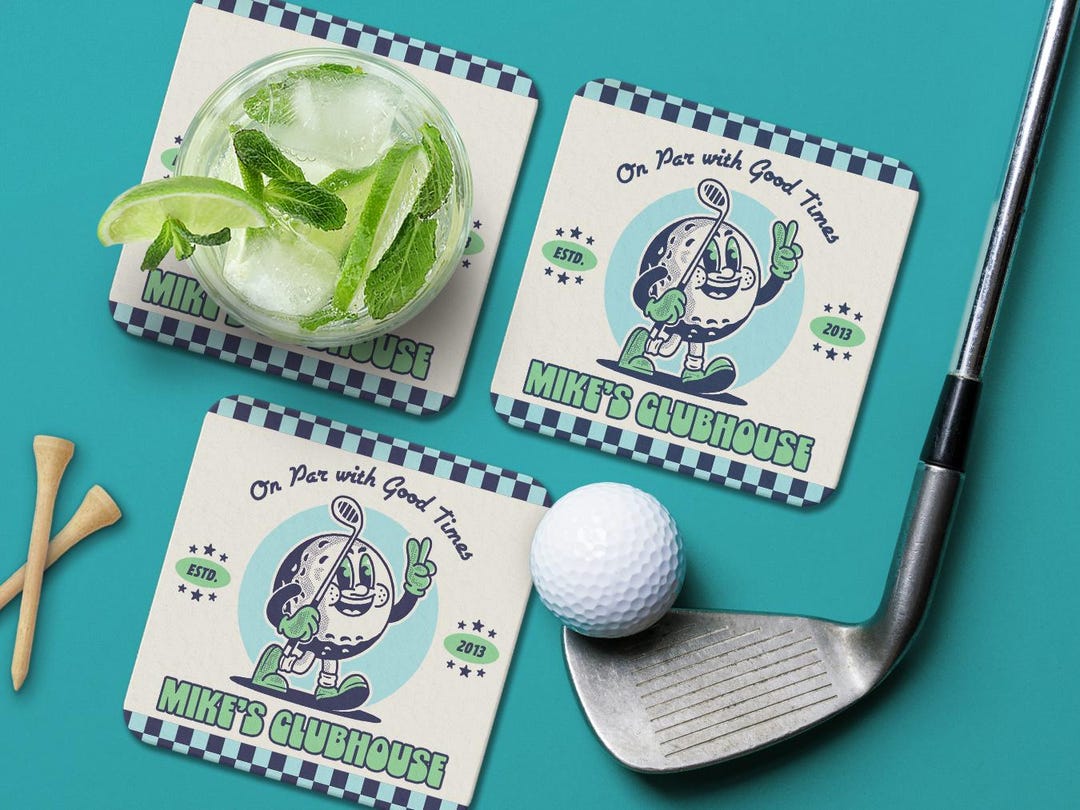 Retro Golf Bar Coasters: Personalized 19th Hole Gift - Etsy