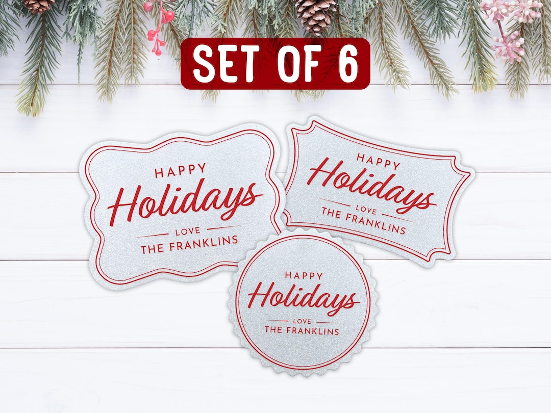 White Glitter Happy Holidays Tags | Set of 6 | Personalized Holiday ...