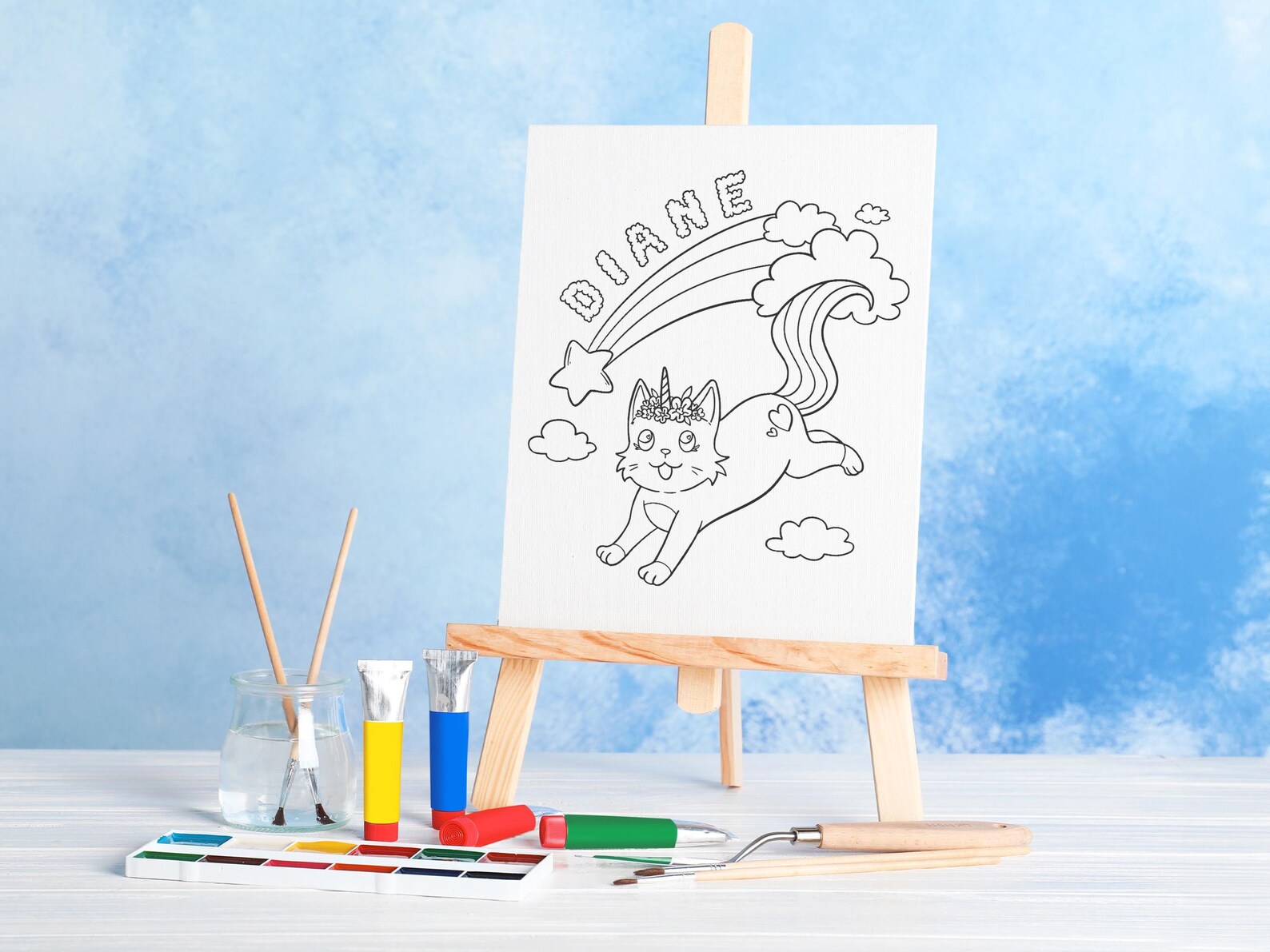 Personalized Caticorn Paint Your Own Canvas | 8x10 Canvas | Custom Name ...