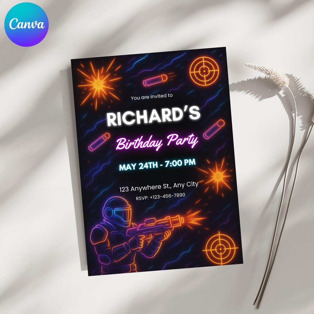 Shooting Video Game Birthday Invitation | Editable Gamer Party Invite ...