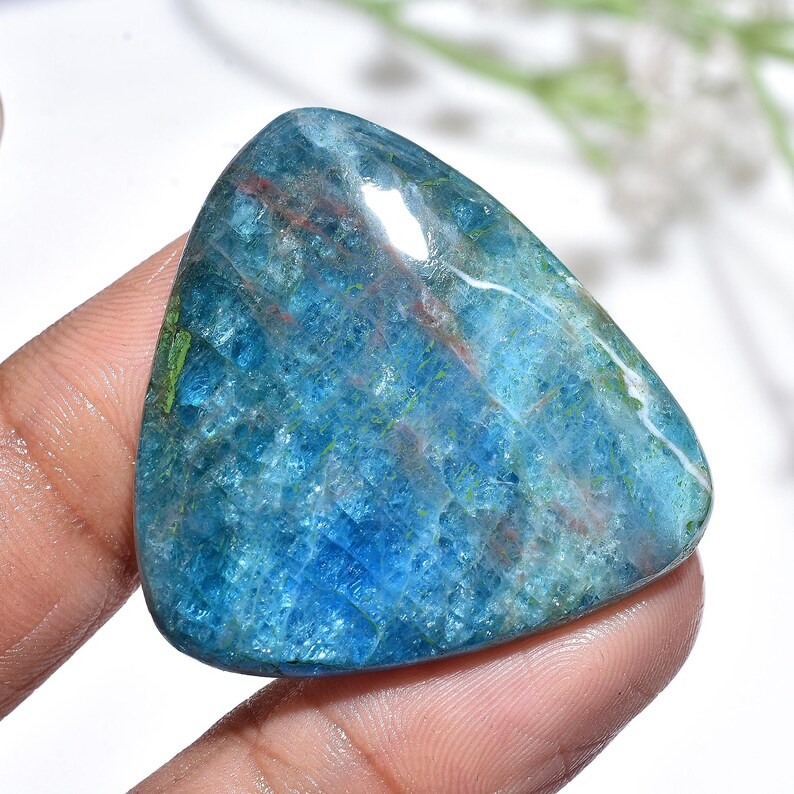 Natural Blue Apatite Cabochon, Smooth Polished Gemstone, Flat Back ...