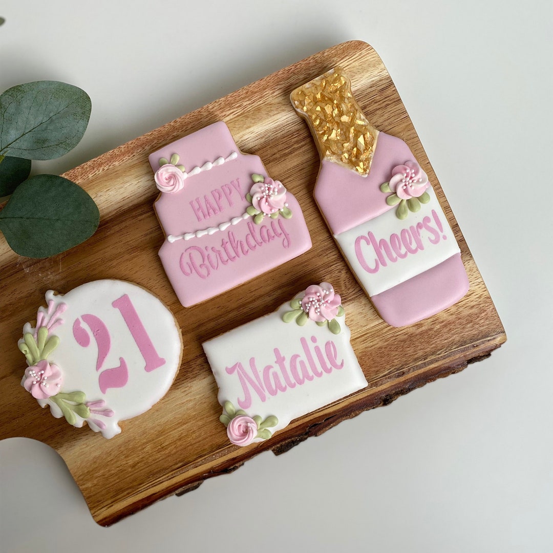 1 Dozen - Pink Flower Birthday Cookies, Birthday Cookie Gifts for Her ...