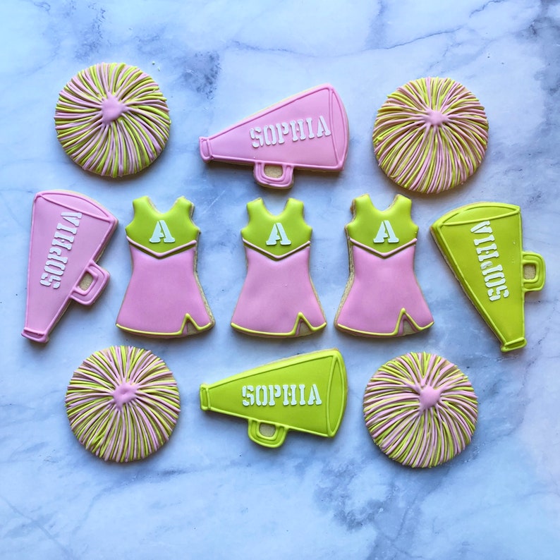 1 Dozen Personalized Cheerleading Theme Sugar Cookies Cheer - Etsy