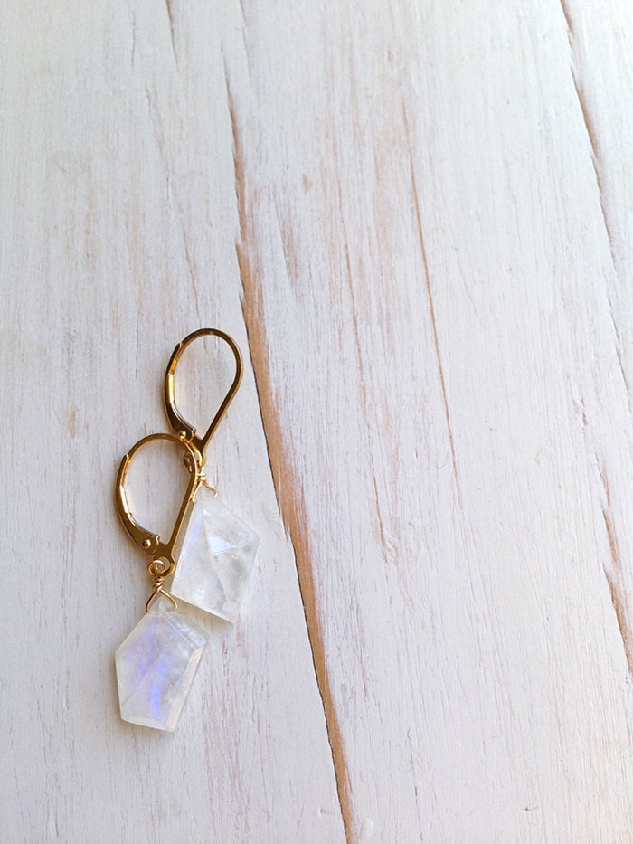 Moonstone Earring Faceted Slab Moonstone Drops Moonstone - Etsy