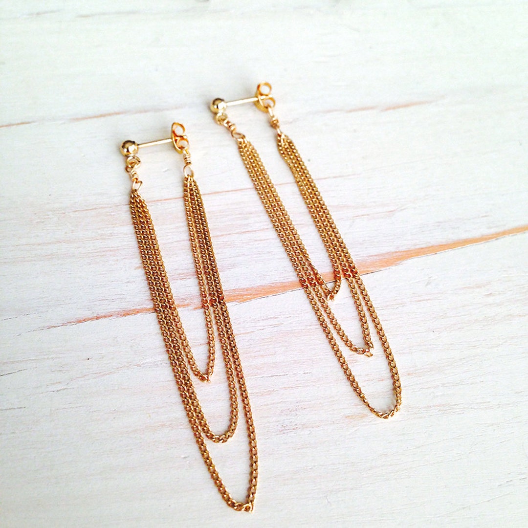 14k Gold Filled Chain Drop Earrings: Minimalist Dangle Earrings - Etsy
