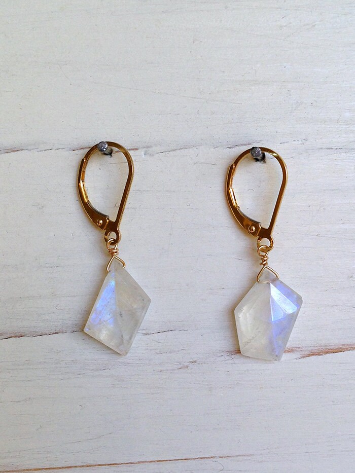 Moonstone Earring Faceted Slab Moonstone Drops Moonstone - Etsy