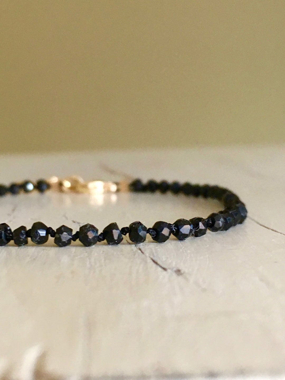 Black Spinel Bracelet Black Spinel Silk Knotted Bracelet Spinel Jewelry ...