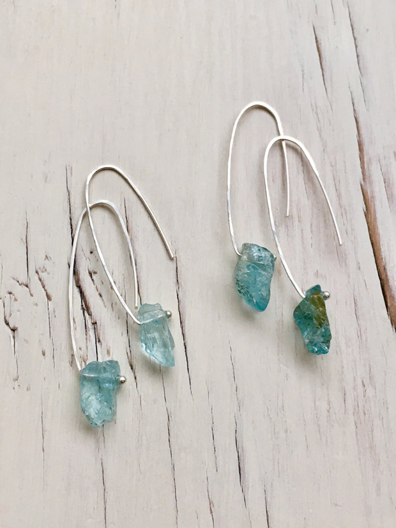 Aquamarine Earrings Aquamarine Raw Hoop Aquamarine Jewelry - Etsy