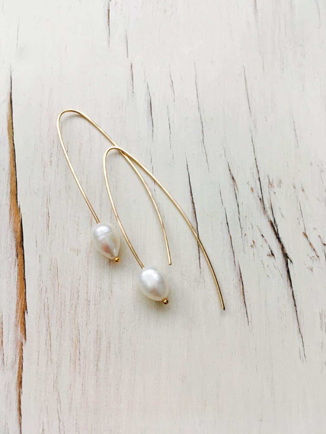Gold Filled Pearl Hoop Earrings: Oblong Freshwater Pearls - Etsy