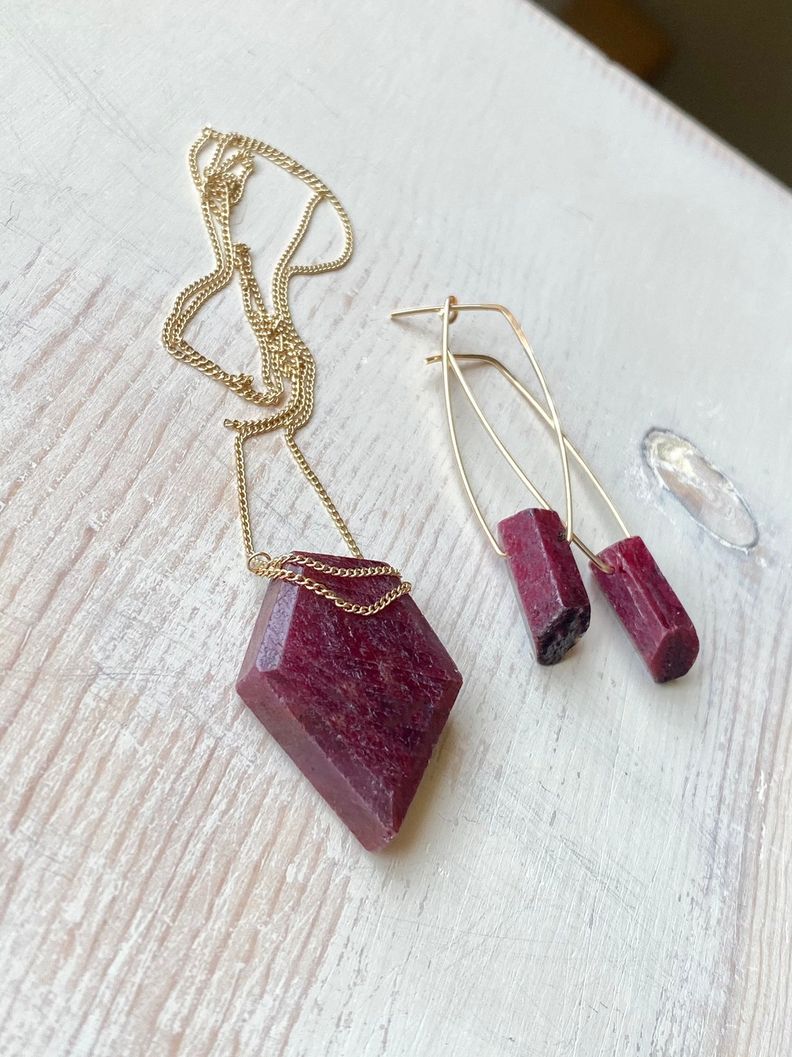 Ruby Earrings Raw Ruby Natural Hoops Ruby Jewelry Ruby Hoops | Etsy