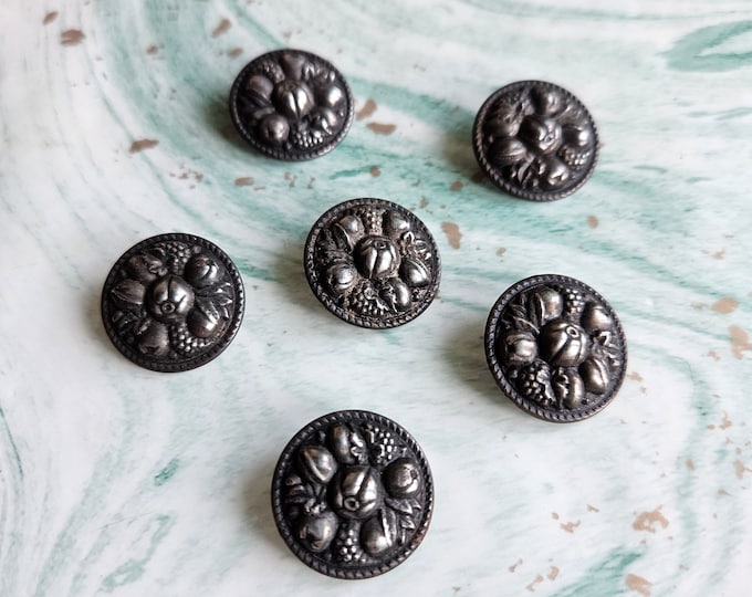 Vintage Embossed Buttons Set of 6 Metal Buttons Fruits and Leaves ...