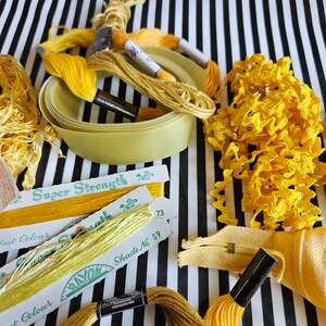 Vintage Craft Grab Bag Filled Home Sewing Box Mixed Haberdashery Yellow ...