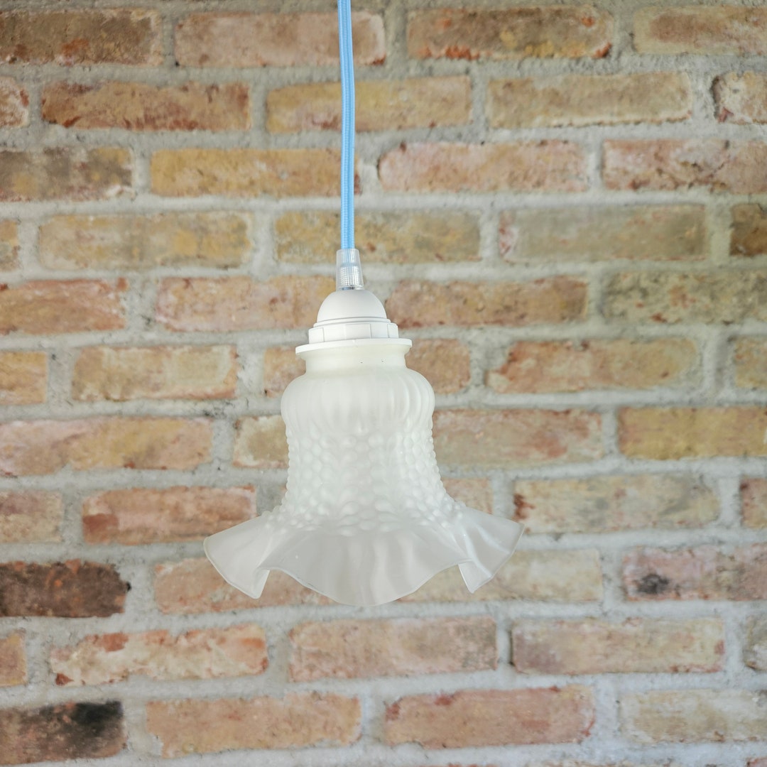 Vintage Small Glass Light Frosted White Light Frilly Scalloped Edge ...
