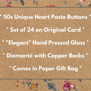 Vintage Heart Buttons 24 Diamanté Buttons Czech Glass | Etsy