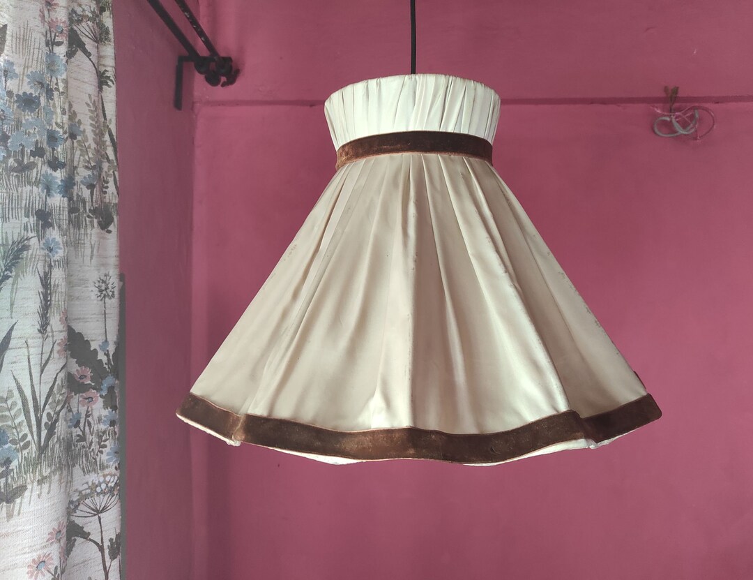 Extra Large Vintage Velvet Edge Lampshade | 50s Opulent Scalloped Light ...