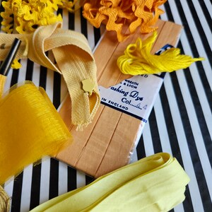 Vintage Craft Grab Bag Filled Home Sewing Box Mixed Haberdashery Yellow ...