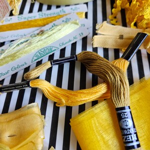 Vintage Craft Grab Bag Filled Home Sewing Box Mixed Haberdashery Yellow ...