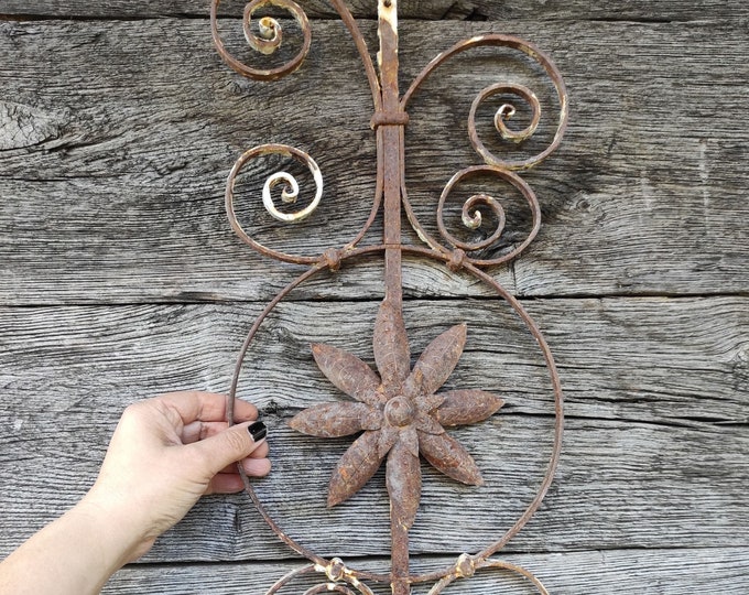 Distressed Wrought Iron Wall Decor | Rusty Paint Patina | Metal Floral ...