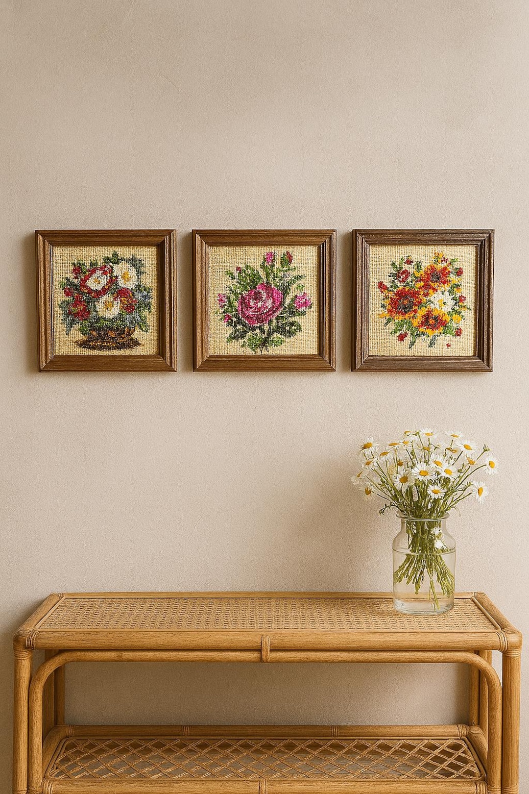 Floral Bouquet Gobelin Needlepoint Art | Wall Hanging Tapestries | Set ...