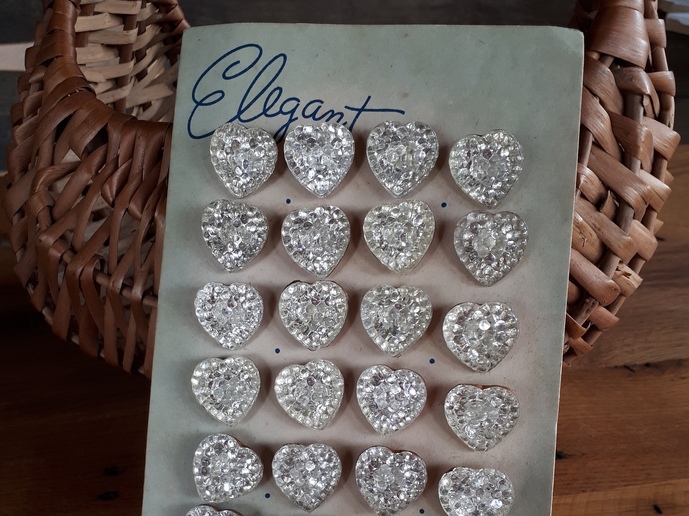 Vintage Heart Buttons 24 Diamanté Buttons Czech Glass | Etsy