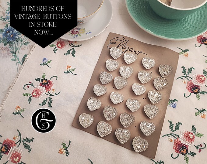 Vintage Heart Buttons 24 Diamanté Buttons Czech Glass - Etsy