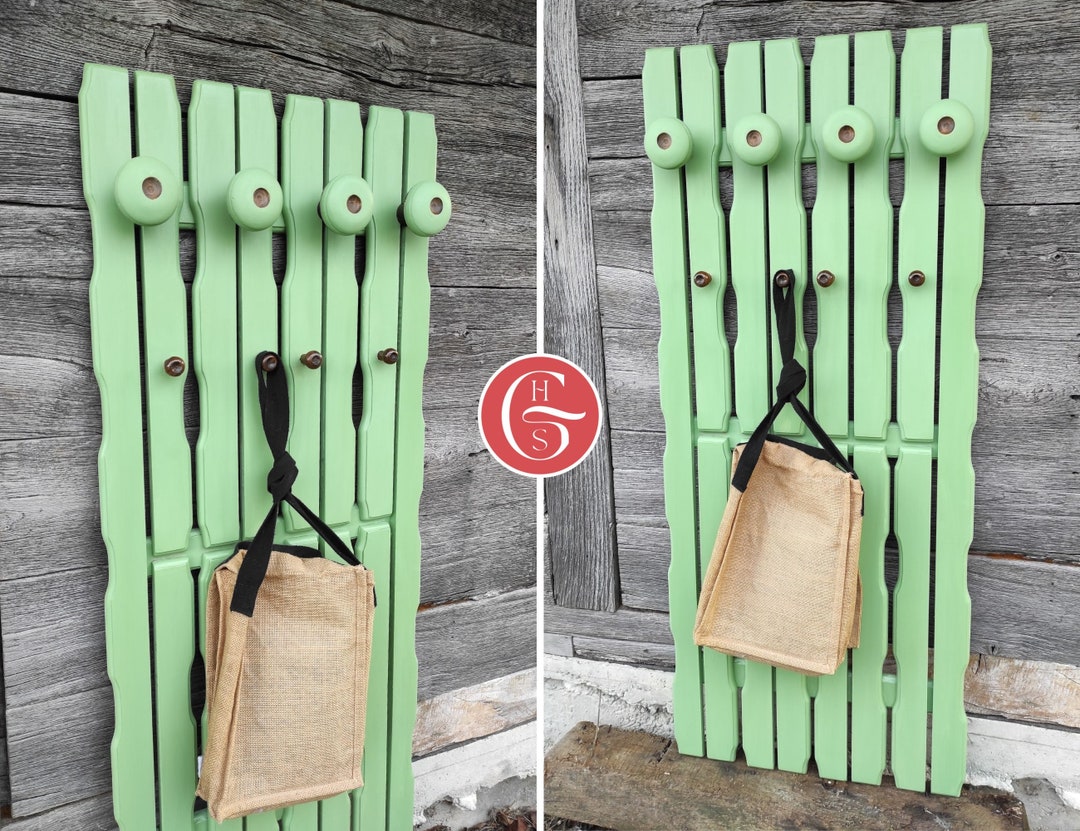 Vintage 70s Wall Mounted Coat Rack Entryway Oak Wood Rack Wooden Hat ...