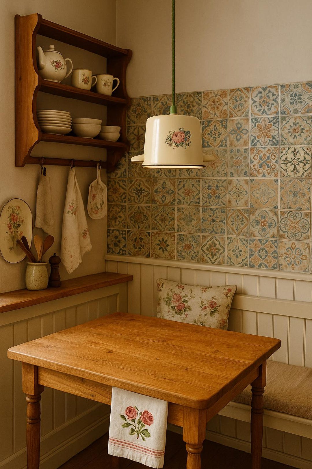 Up Cycled Enamel Light | Floral Bouquet Pattern Lamp | Vintage Metal ...