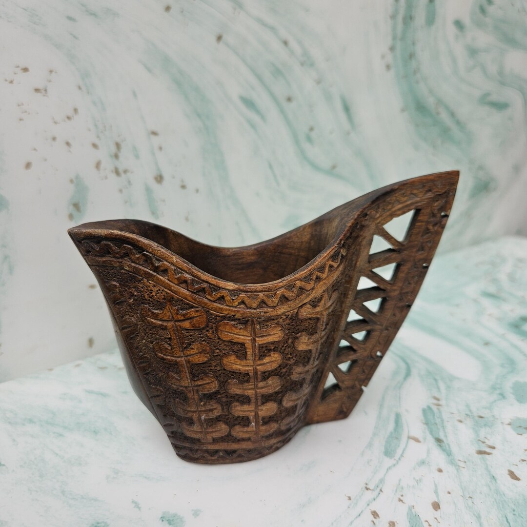 Vintage Yugoslav Wedding Sharing Cup | Hand-carved Wooden Ceremonial ...
