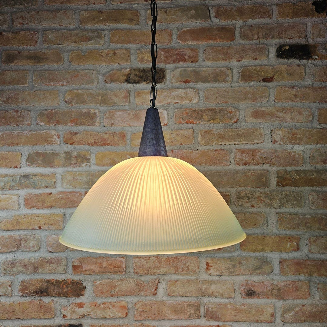 Aqua Green Prismatic Glass Pendant Light | Holophane-style Bell Shade ...