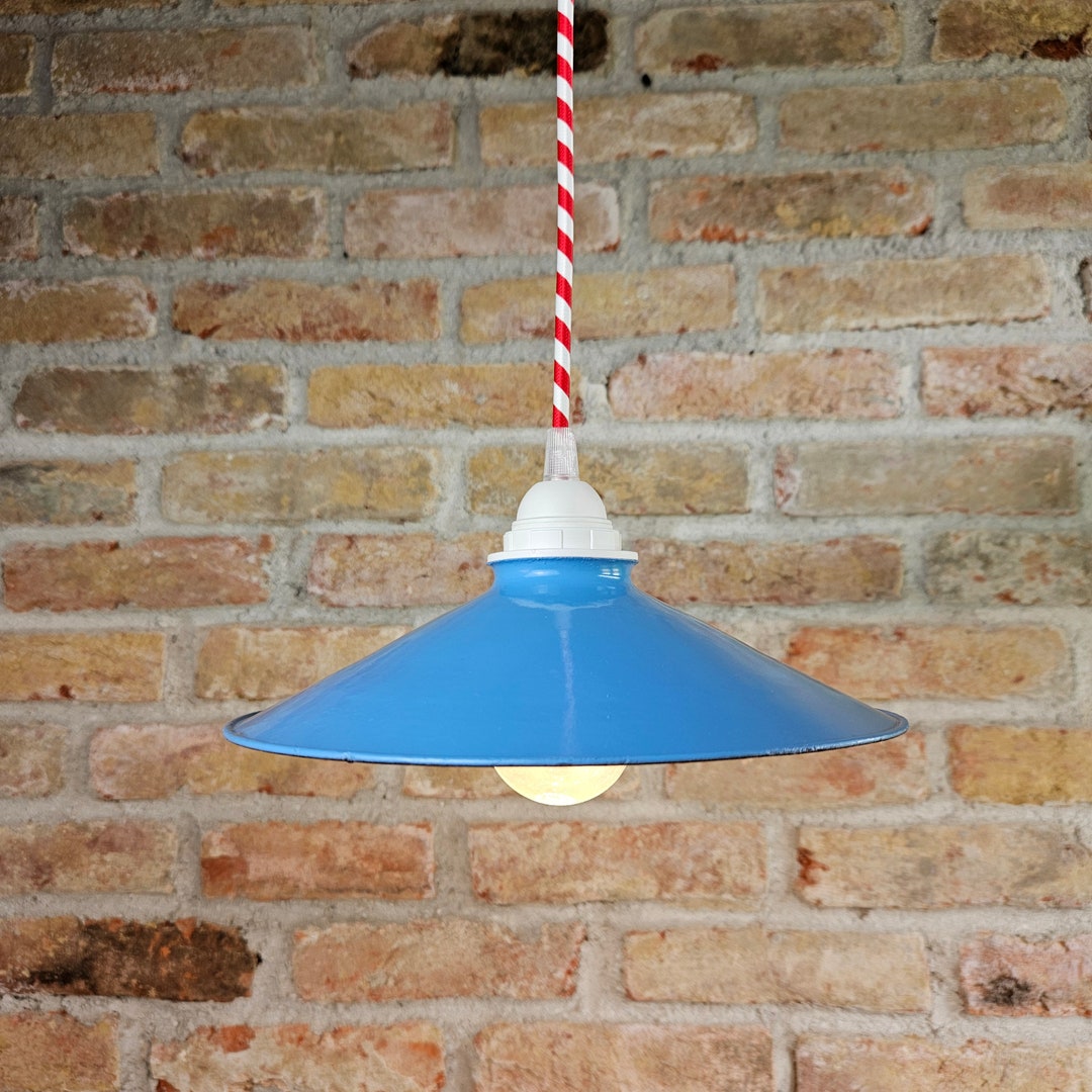 Vintage Enamel Pendant L 50s Industrial Metal Light Shade Minimalist ...