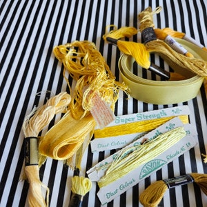 Vintage Craft Grab Bag Filled Home Sewing Box Mixed Haberdashery Yellow ...