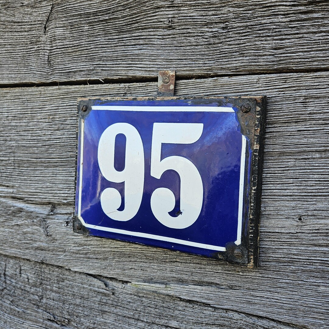 Vintage Enamelled House Number Sign | No 95 | Rectangle Metal & Wood ...