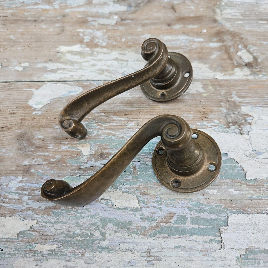Vintage Solid Brass Scroll Door Handles | Elegant Heavy Brass Lever Set ...