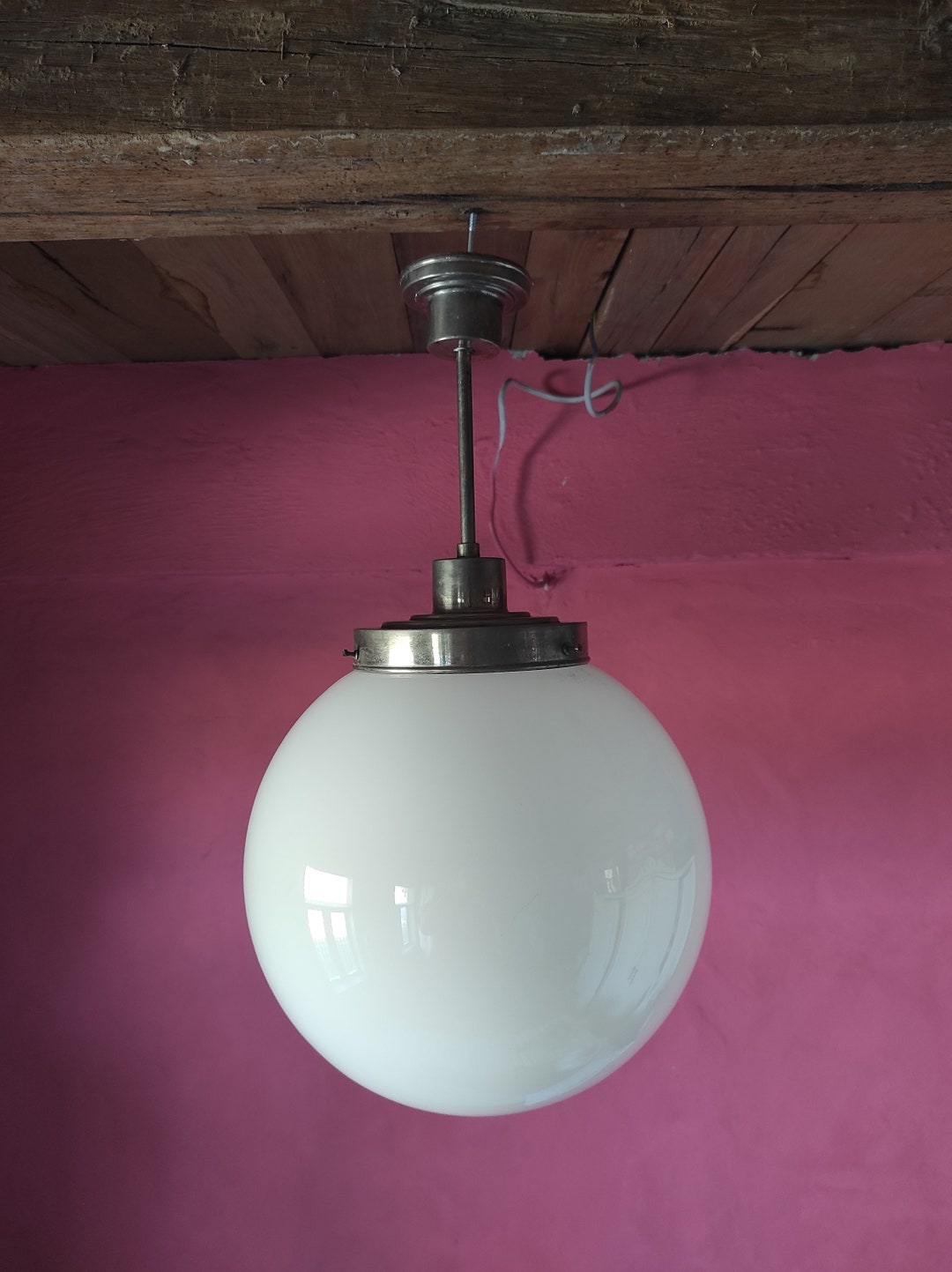 Vintage Opaline Globe Light | Art Deco Pendant | Milk Glass Ball ...
