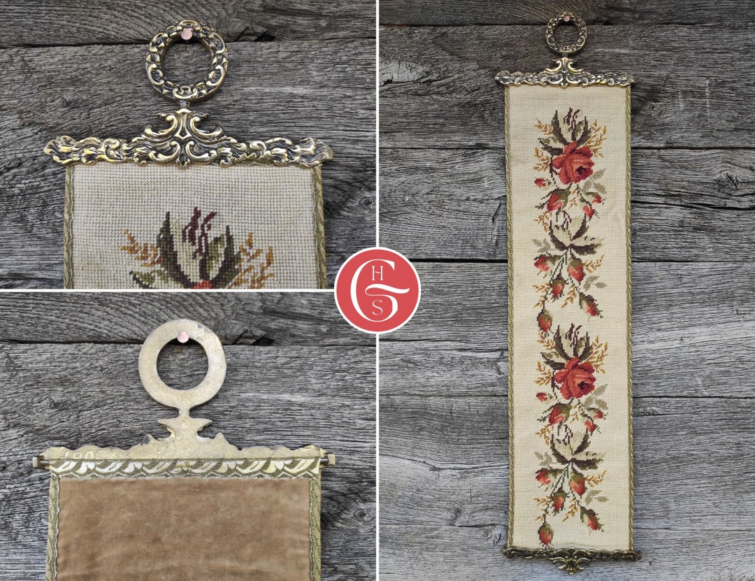 Antique Rose Tapestry Bell Pull | Wide Floral Wall Hanging | Hand ...
