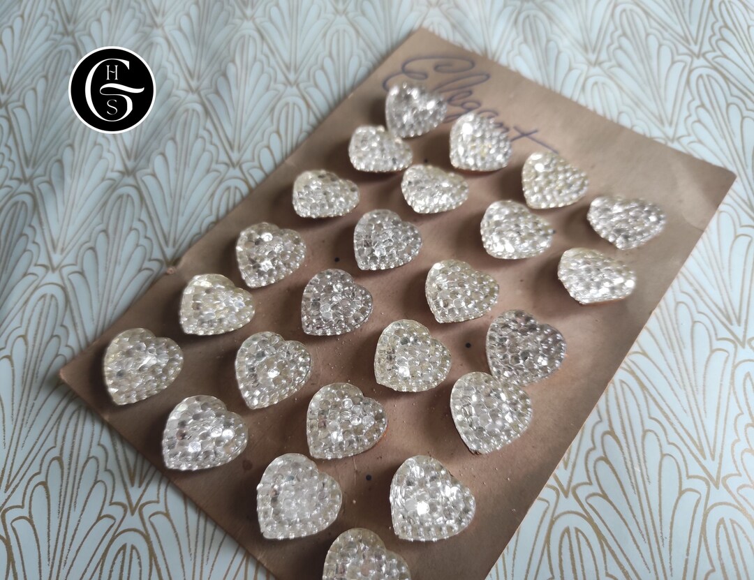 Vintage Heart Buttons | 24 Diamanté Buttons | Czech Glass 1950s | Rare ...