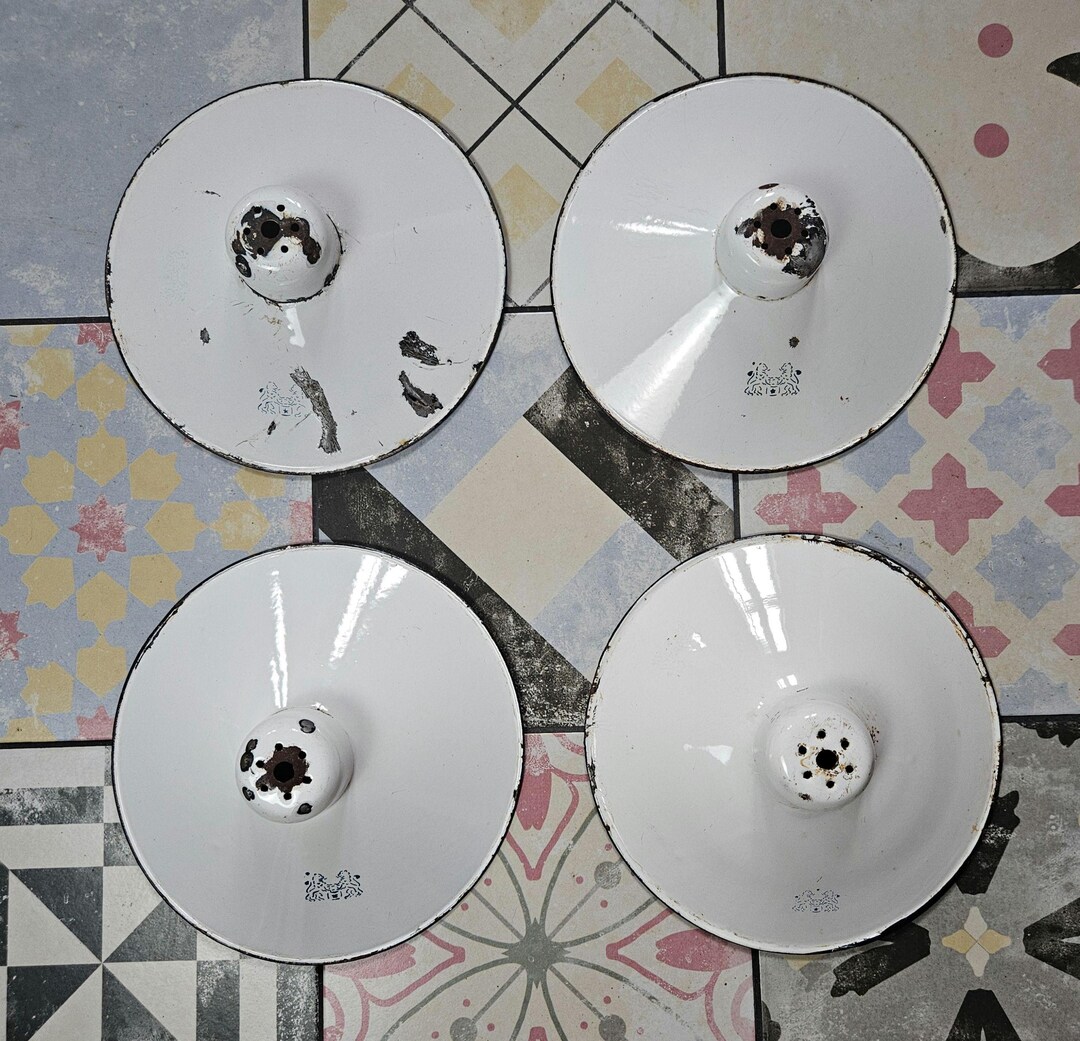 Vintage Enamel Pendant L 50s Industrial Metal Light Shade | Enamel Lamp ...