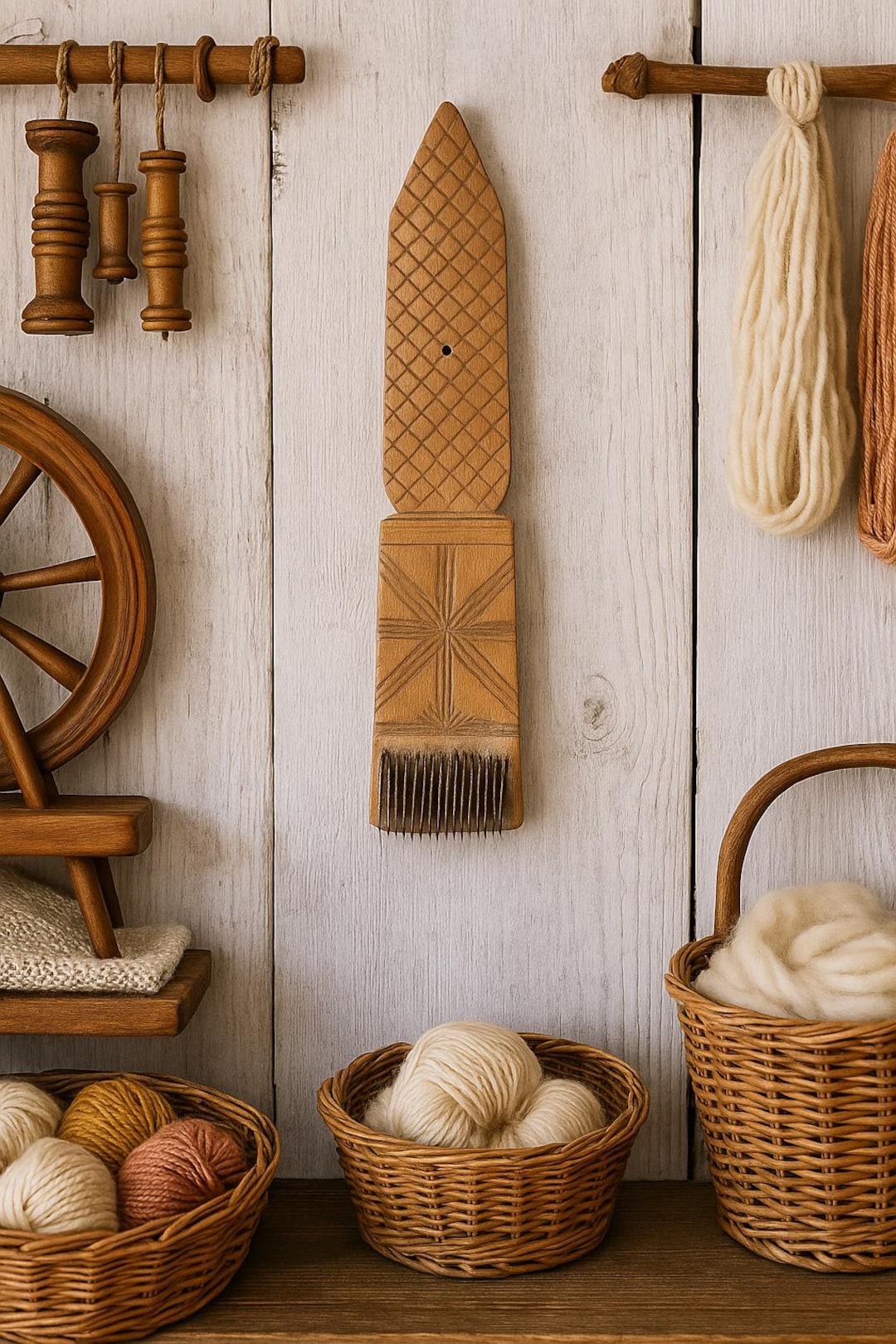 Antique Wool Carder / Flax Hackle | Hand-pyrographed Wood, Curved Iron ...