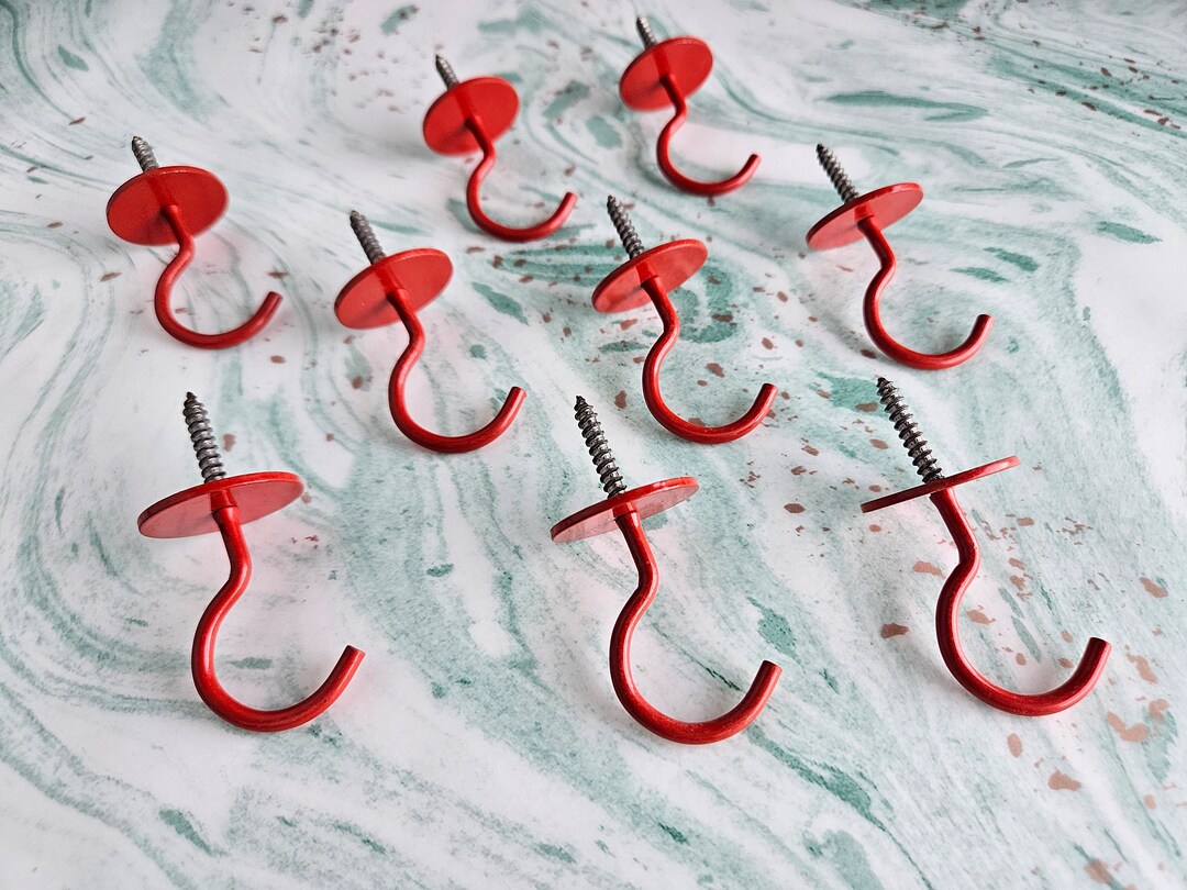 Vintage Metal Hooks | Large Screw in Red Hooks | Door or Drawer Hooks ...