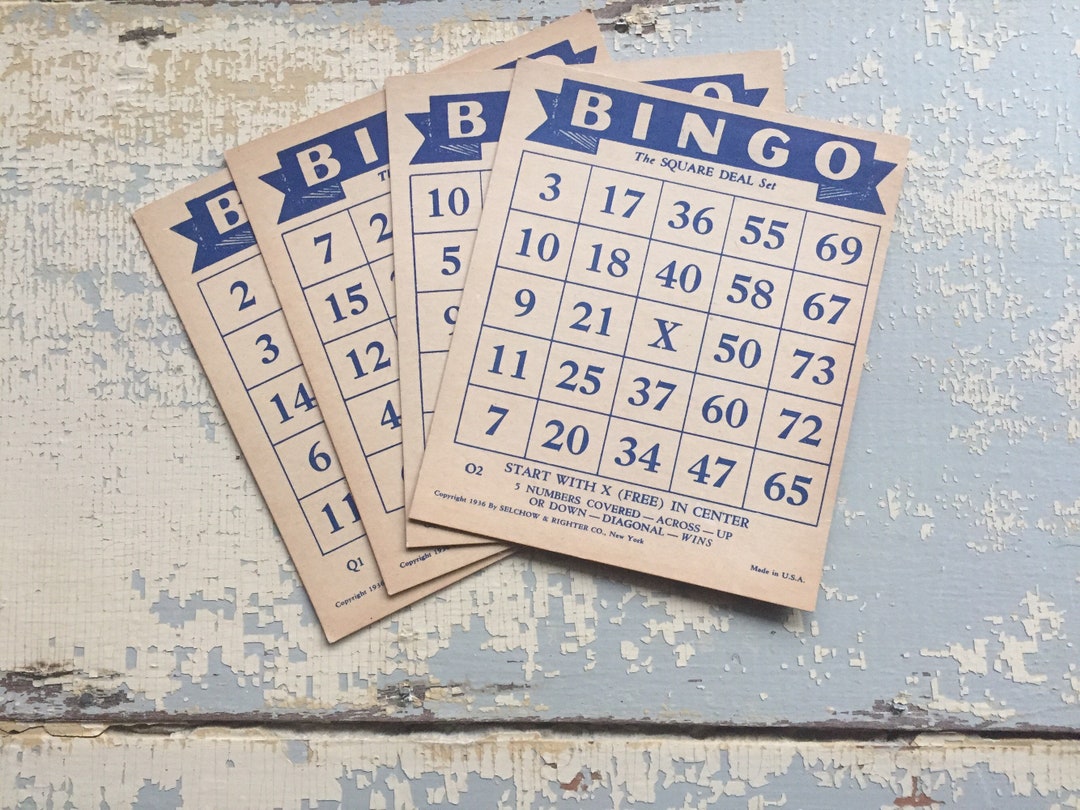 VINTAGE Blue BINGO Cards - Set of 4 - Selchow & Righter Co. - 1936 - Etsy