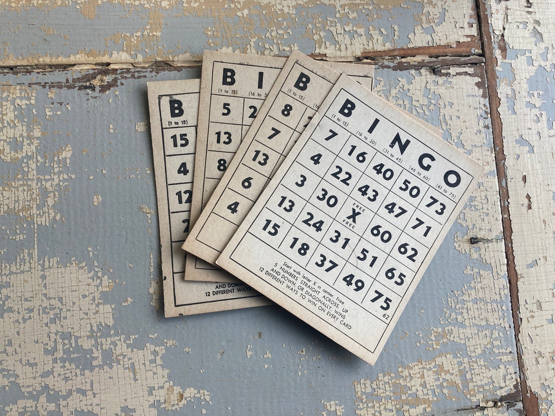 VINTAGE Black White BINGO Cards Set of 4 Ephemera Mixed Media Art Game ...