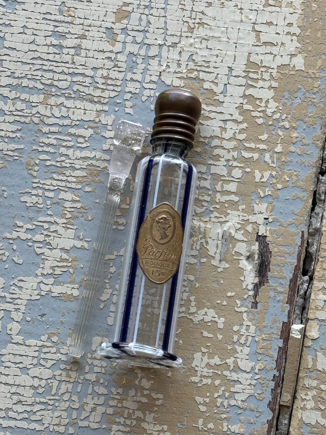 ANTIQUE- VINTAGE Perfume Bottle - Blue and White Striped - Glass Bottle ...