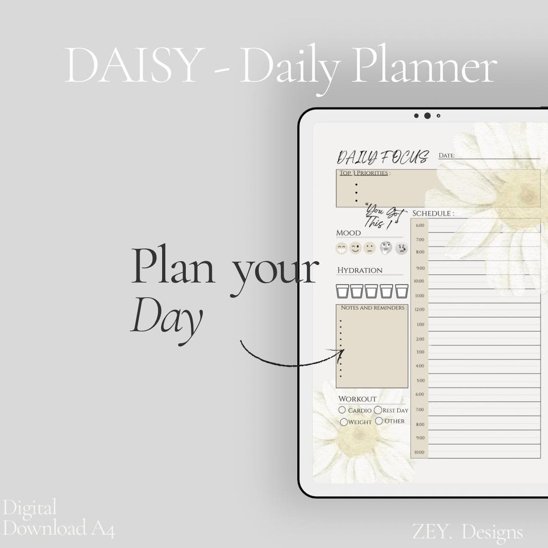 Aesthetic Daisy Planner Printable / Digital Daily Planner Marguerite A4 ...