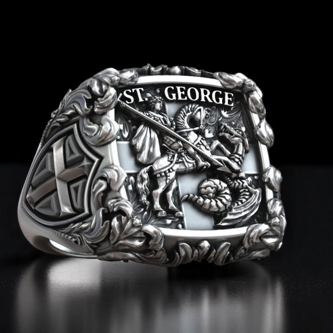 St. George Dragon Slayer Ring – Knight Cross Christian Signet for Men ...