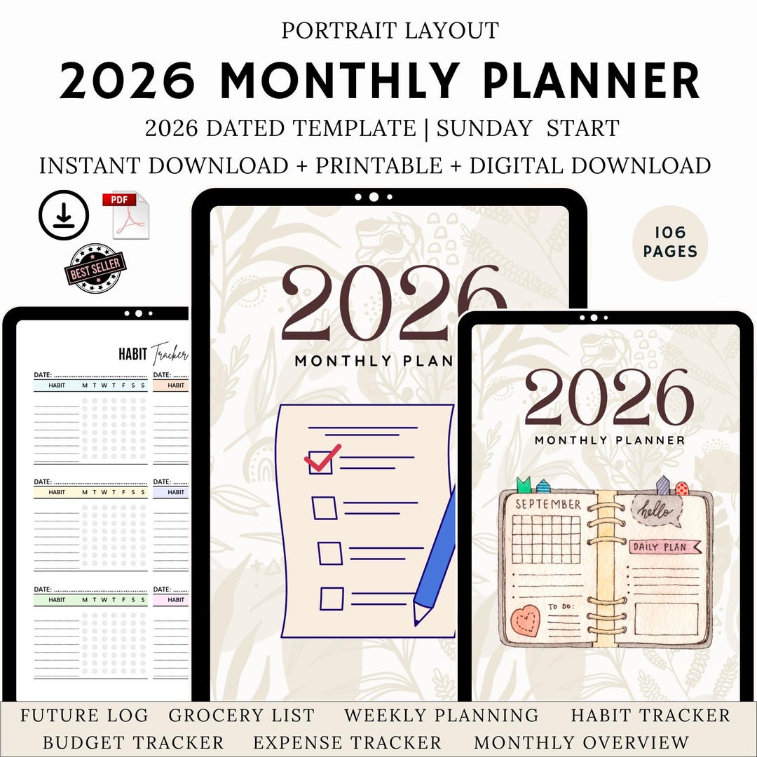 2026 Monthly Planner Printable, Editable Weekly Monthly Planner ...