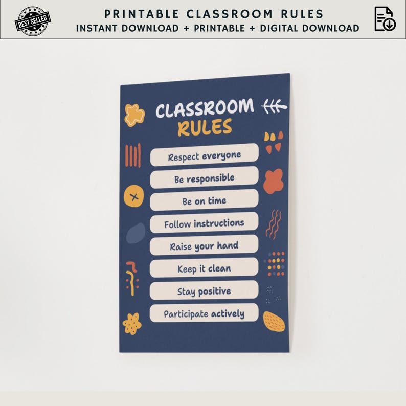 Printable Classroom Rules Posters | Fun and Colorful Class Rules for ...