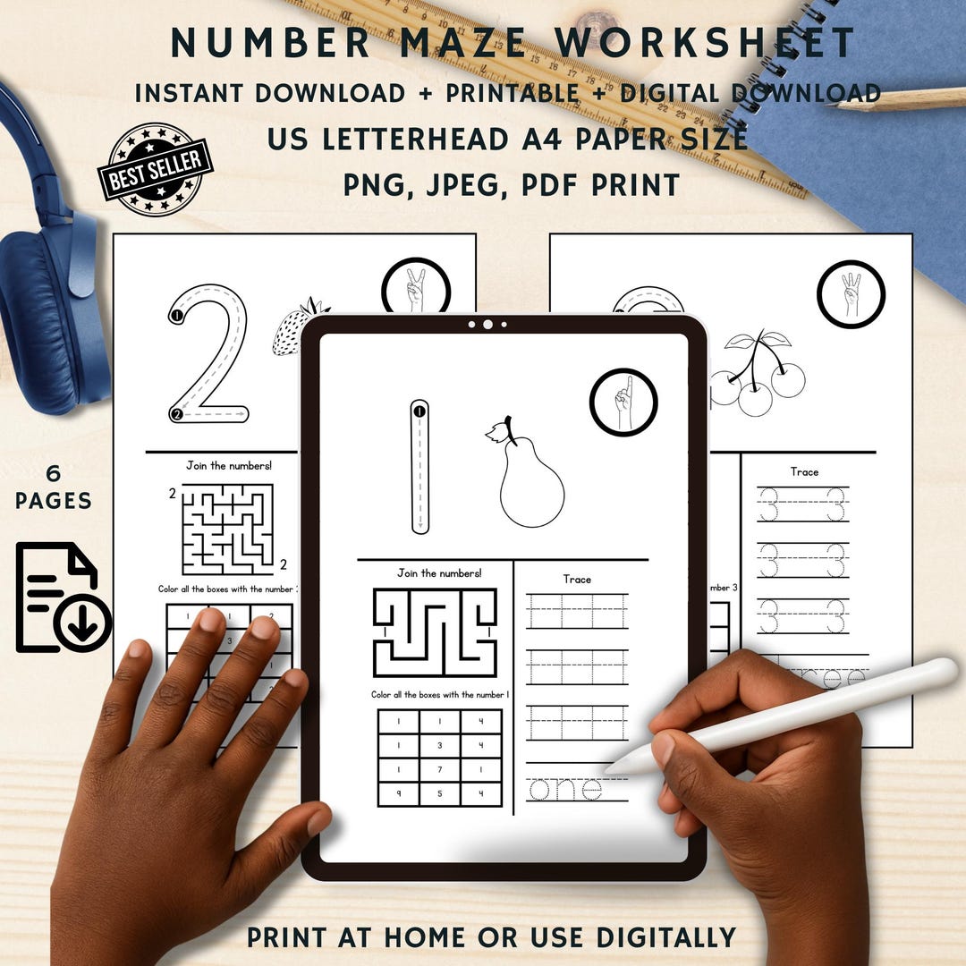 Printable Numbers Maze Activity Worksheet for Kids | 1-6 Number Mazes ...